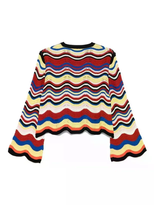 La DoubleJ Wave Pattern Bell Sleeve Sweater - Red