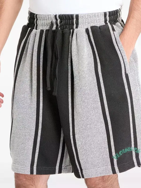 PLEASURES Striped Wide-leg Shorts With Embroidered Logo