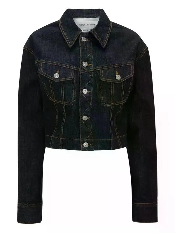Victoria Beckham Cropped Denim Jacket With Classic Collar