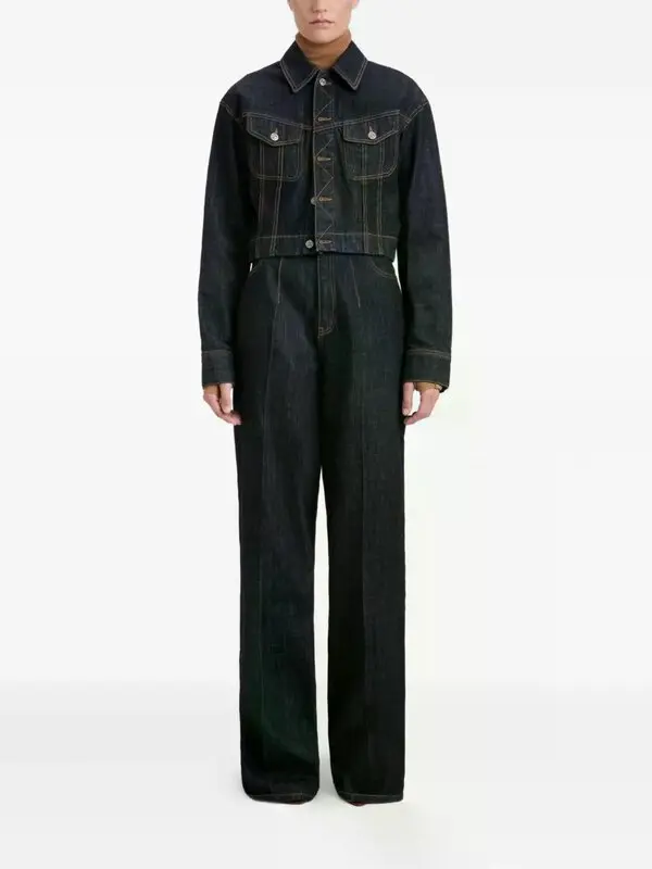 Victoria Beckham Cropped Denim Jacket With Classic Collar