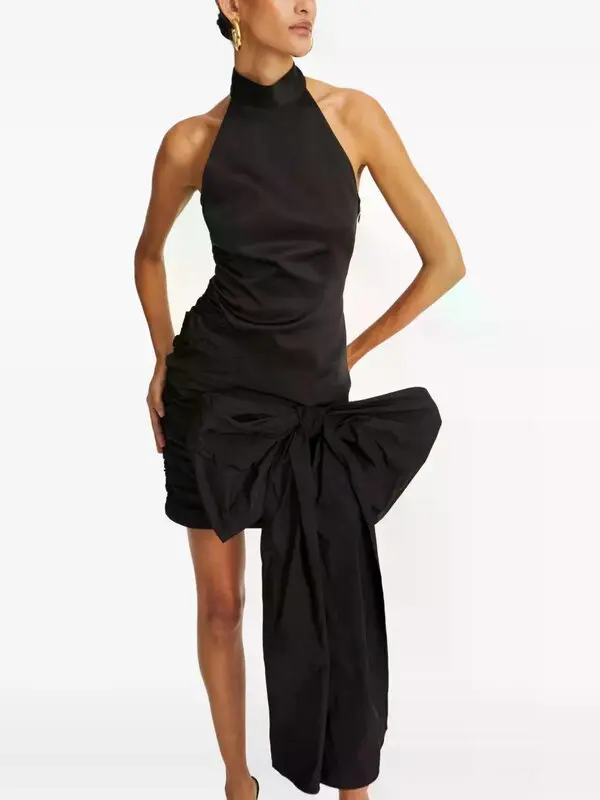 ROTATE BY BIRGER CHRISTENSEN Halterneck Bow Detail Mini Dress - Black
