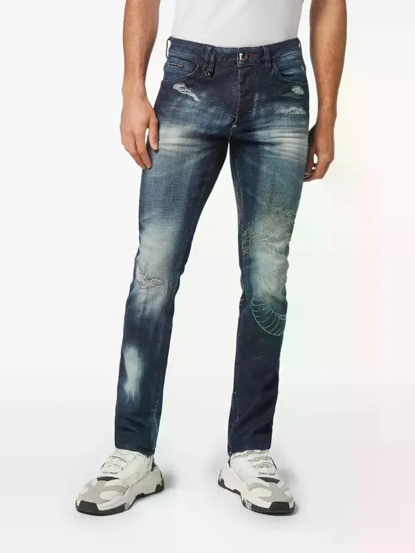 Philipp Plein Super Straight Dragon-detail Jeans - Blue