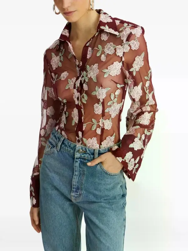 ROTATE BY BIRGER CHRISTENSEN Floral Embroidered Mesh Shirt