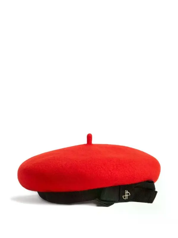 PATOU Grosgrain Bow Wool Beret - Red