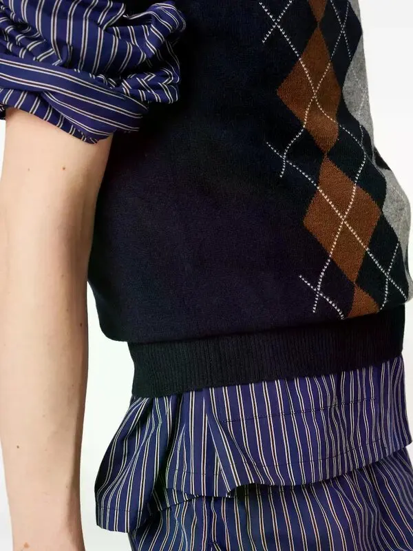 Miu Miu Cashmere Argyle Crew Neck Sweater