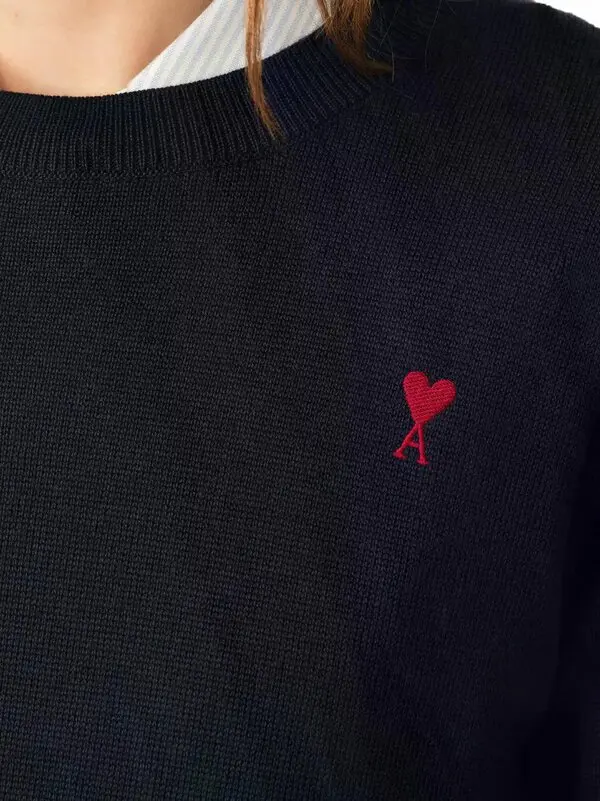 AMI Paris Merino Wool Crewneck Sweater With De Coeur Embroidery