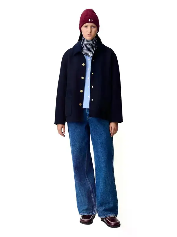 Claudie Pierlot Cropped Wool Tailored Coat With Velvet Collar