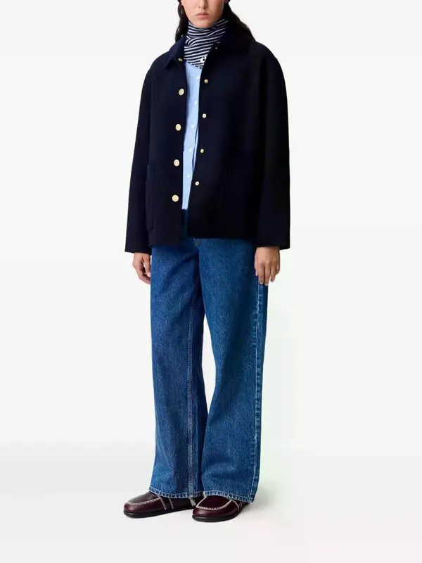 Claudie Pierlot Cropped Wool Tailored Coat With Velvet Collar