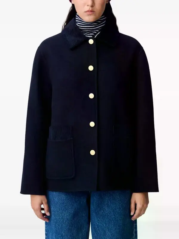 Claudie Pierlot Cropped Wool Tailored Coat With Velvet Collar