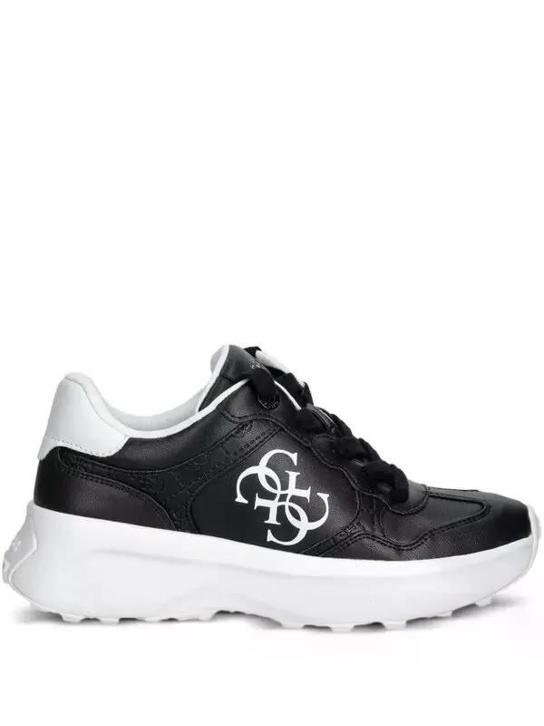 Guess Logo Plaque Leather Sneakers - Black
