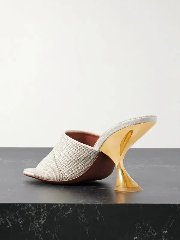 Amina Muaddi Taylor Woven Canvas Mules