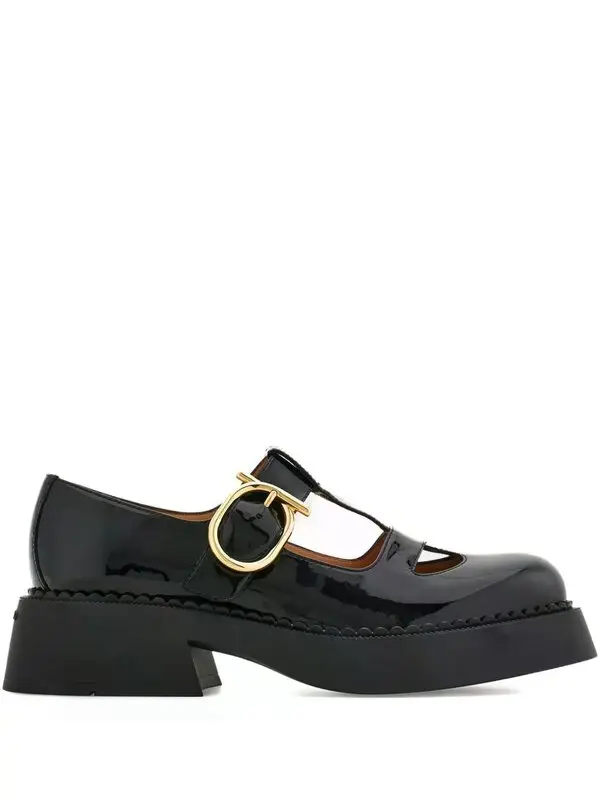 FERRAGAMO Patent Leather T-strap Buckle Pumps