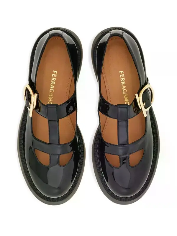 FERRAGAMO Patent Leather T-strap Buckle Pumps