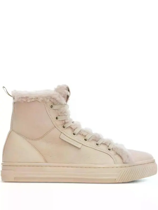 GIANVITO ROSSI Shearling Trimmed Lace-up Leather Boots - Neutrals