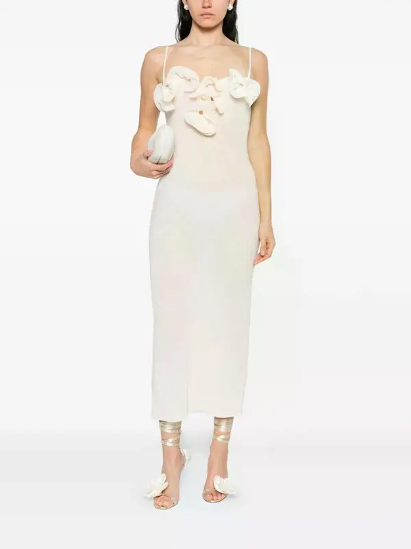 Magda Butrym Floral-appliqué Midi Dress - Neutrals