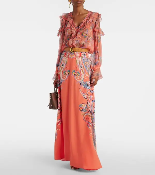 Etro Printed Ruffled Silk Blouse