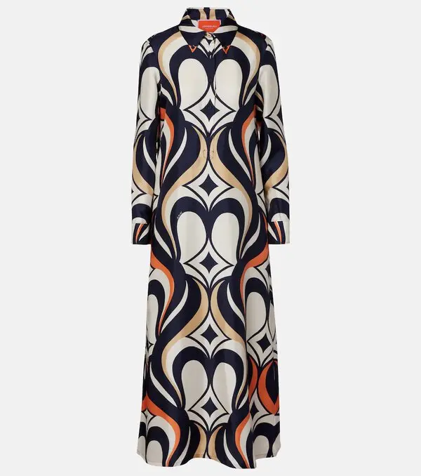 La DoubleJ Chemise Swing Printed Silk Shirt Dress - Multicoloured