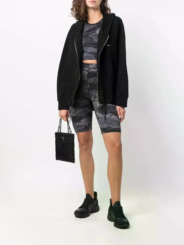 Alexander McQueen High-rise Fitted Cycling Shorts With All-over Graphic Print - Black