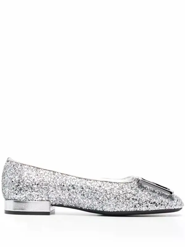 FERRAGAMO Glitter Logo Plaque Ballerina Flats