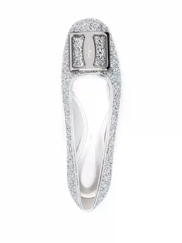 FERRAGAMO Glitter Logo Plaque Ballerina Flats