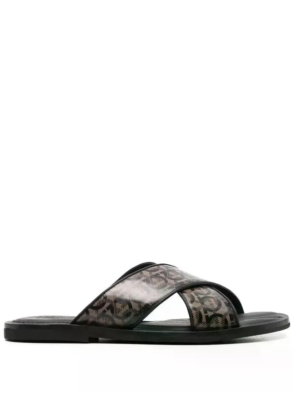 FERRAGAMO Gancini Crossover Strap Sandals - Black