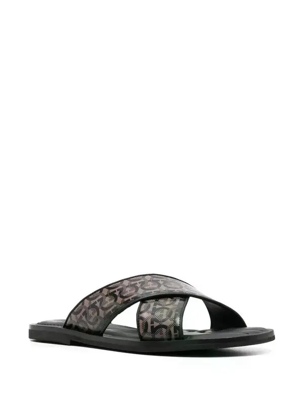 FERRAGAMO Gancini Crossover Strap Sandals - Black