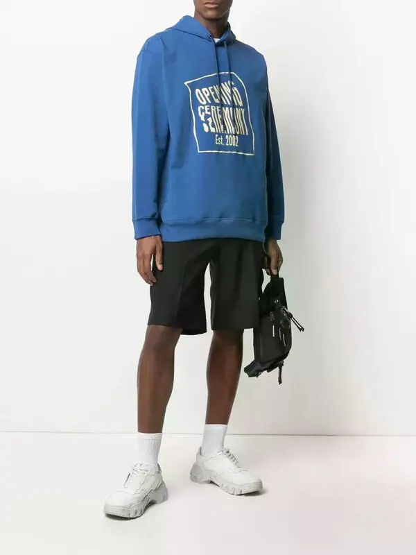 Opening Ceremony Warped Logo Cotton Hoodie - Blue
