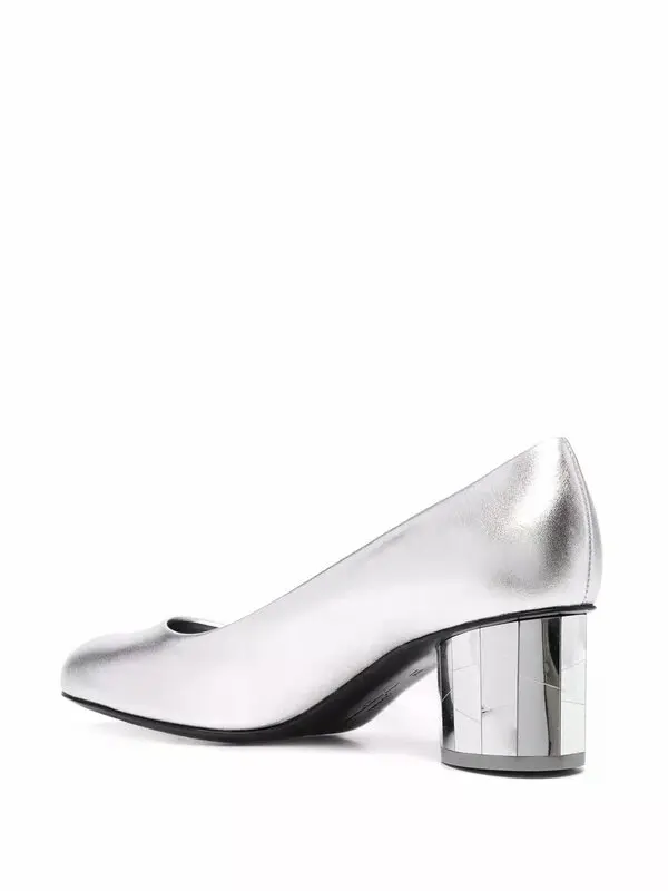 FERRAGAMO Farrah Metallic Effect Leather Pumps - Grey
