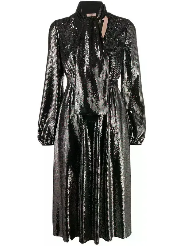 N°21 Sequin Detail Belted Midi Dress