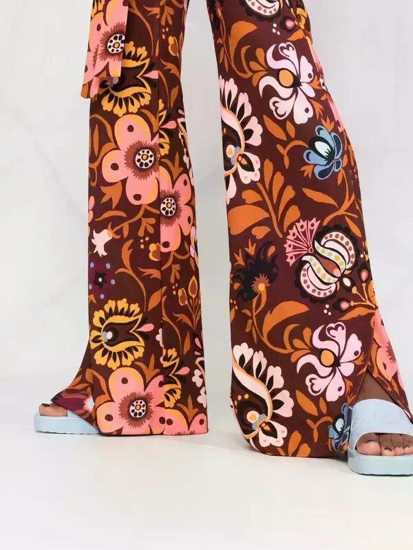 La DoubleJ Belted Floral Flare Trousers