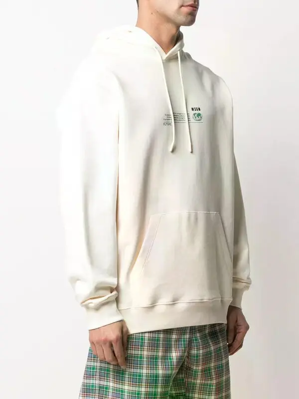 MSGM Cream Organic Cotton Future Print Hoodie