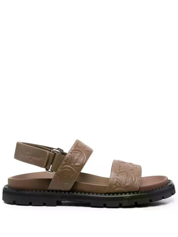 FERRAGAMO Gancini Debossed Leather Sandals