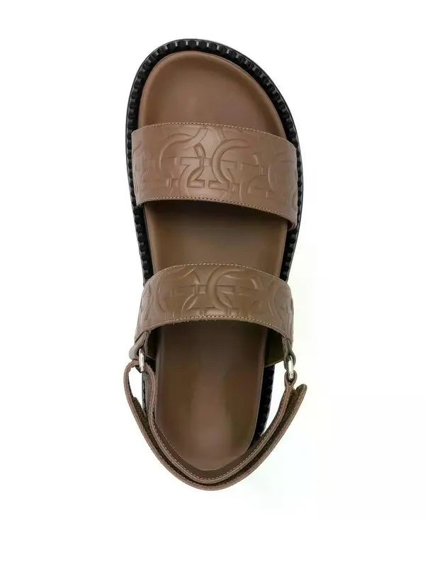 FERRAGAMO Gancini Debossed Leather Sandals