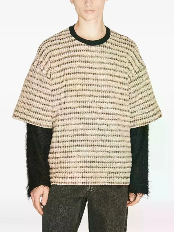 SONG FOR THE MUTE Double-layered Striped Crew Neck Sweater