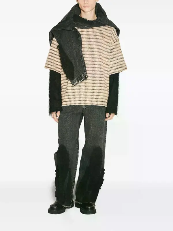SONG FOR THE MUTE Double-layered Striped Crew Neck Sweater