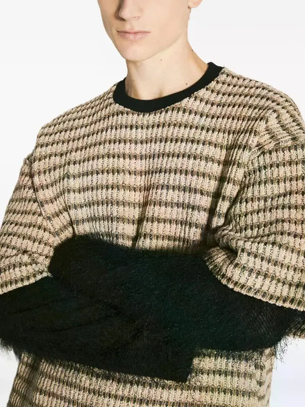 SONG FOR THE MUTE Double-layered Striped Crew Neck Sweater