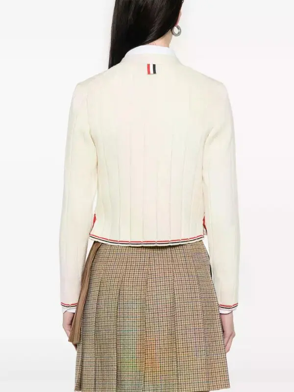 Thom Browne Merino Wool V-neck Cardigan With Rwb Stripe Detailing