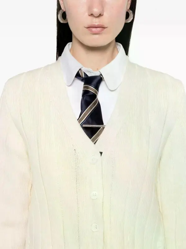Thom Browne Merino Wool V-neck Cardigan With Rwb Stripe Detailing