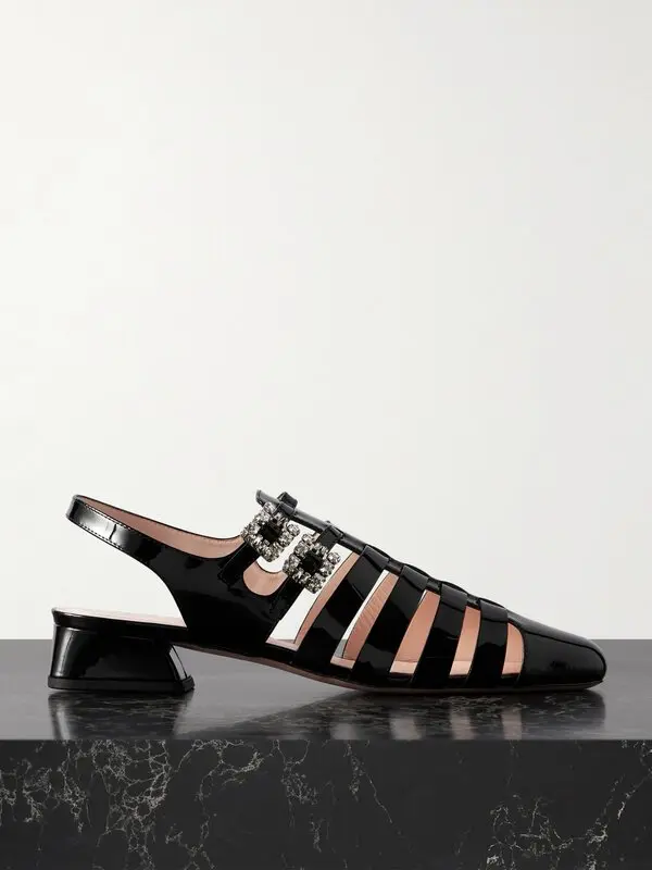 ROGER VIVIER Mini Très Vivier 25 Crystal-embellished Patent-leather Sandals - Black