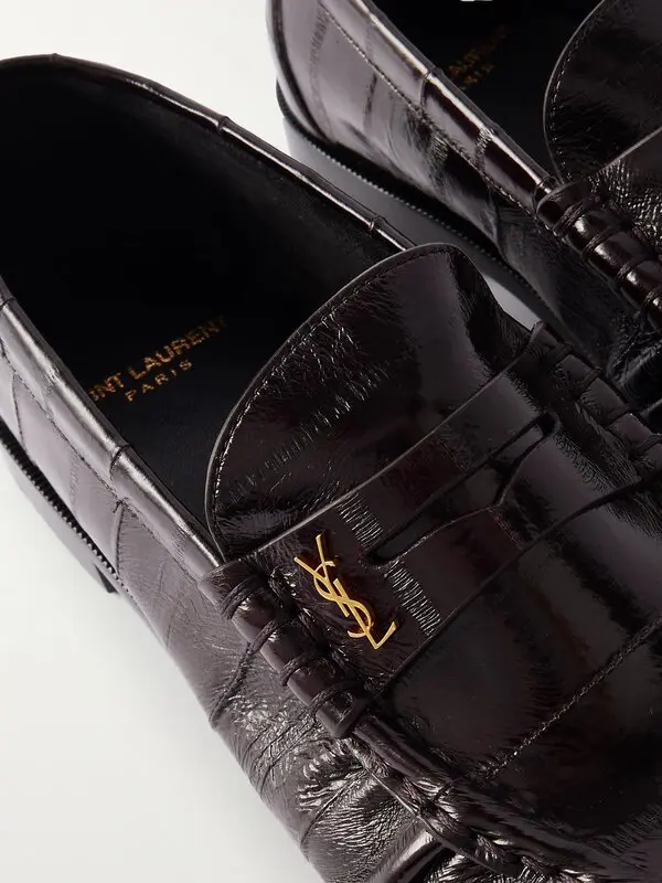 Saint Laurent Le Loafer Embellished Eel Loafers - Brown