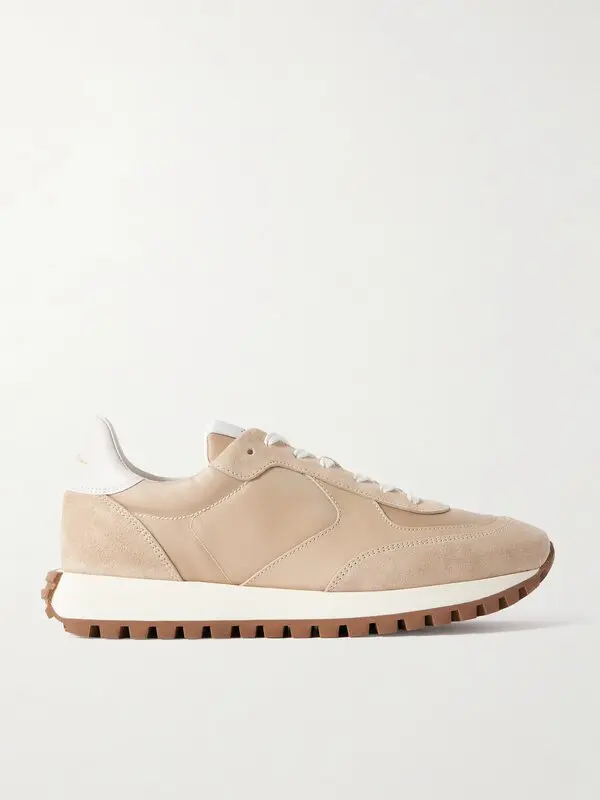 GIANVITO ROSSI Gravel Suede, Leather And Shell Lace Up Sneakers - Neutrals