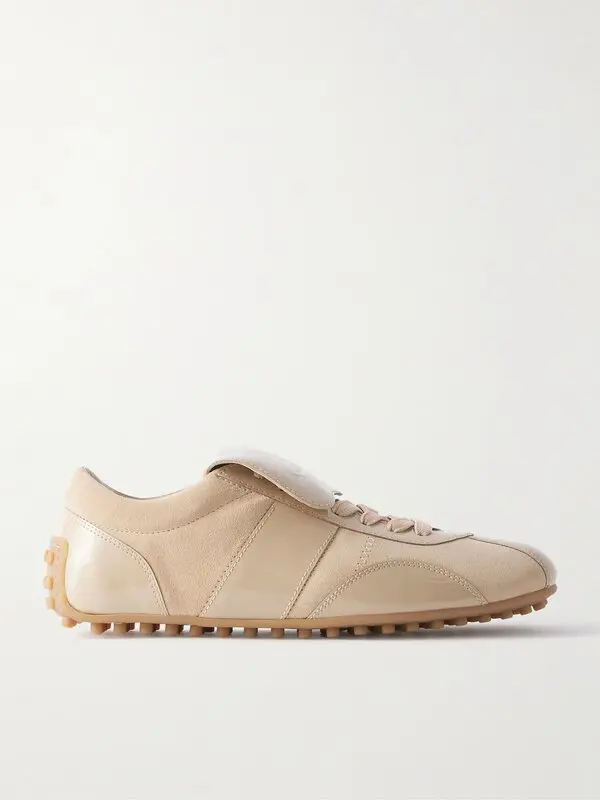 TOD'S T-marathon Patent-leather And Suede Sneakers - Neutrals