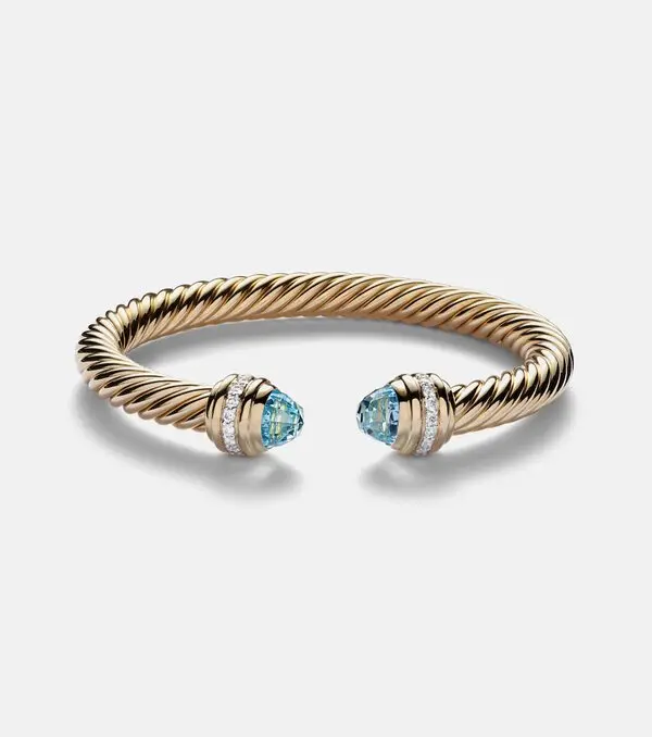 David Yurman Classic Cable Spira 18kt Cuff Bracelet With Topaz And Diamonds - Gold