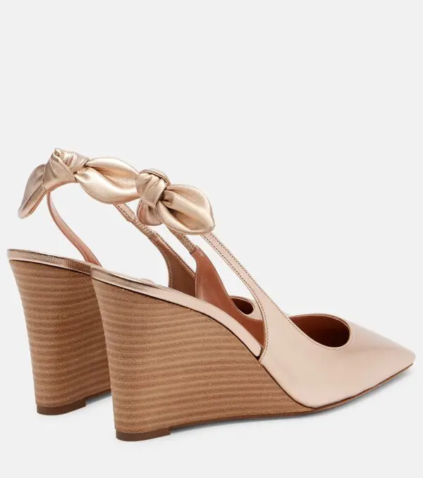 AQUAZZURA Very Bow Tie 85 Leather Wedges