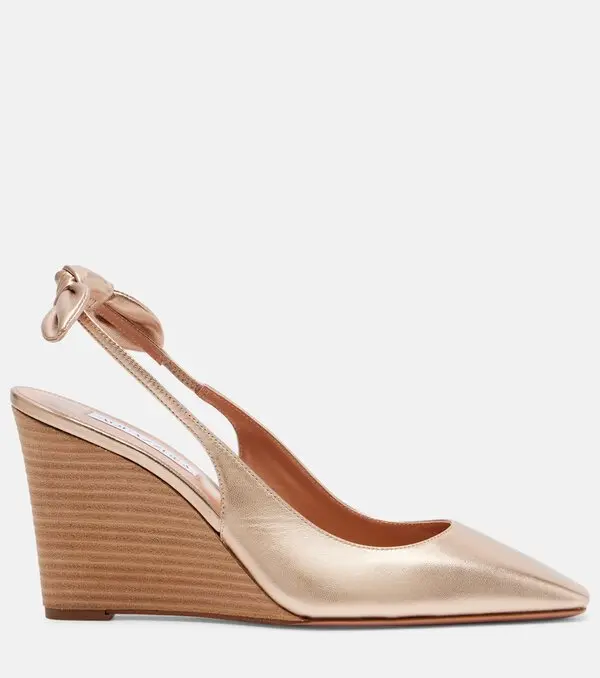 AQUAZZURA Very Bow Tie 85 Leather Wedges