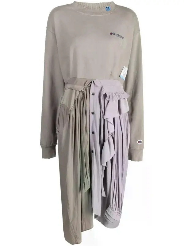 Mihara Yasuhiro Panelled Midi Dress With Embroidered Logo - Grey
