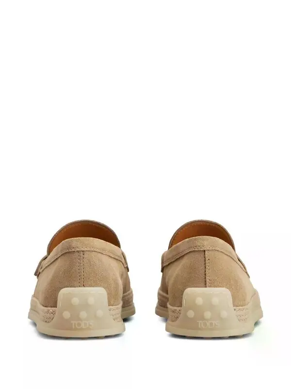 TOD'S Suede Loafers With Decorative Buckle - Neutrals