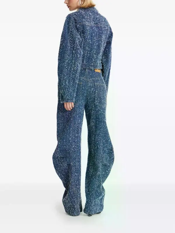 ROTATE BY BIRGER CHRISTENSEN Cropped Textured Denim Jacket With Puffed Sleeves