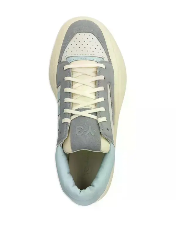 Y3 Suede Panelling Platform Sole Lace-up Sneakers - Grey