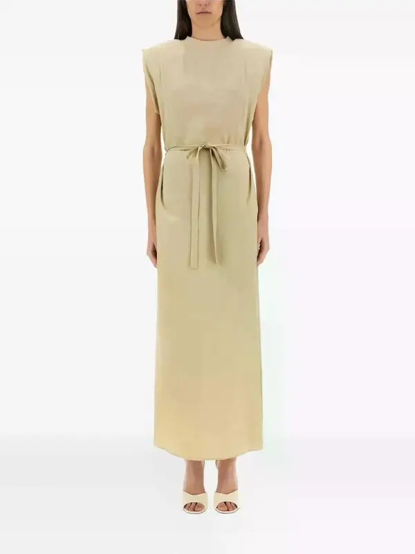 ALYSI Padded Shoulder Belted Maxi Dress - Neutrals